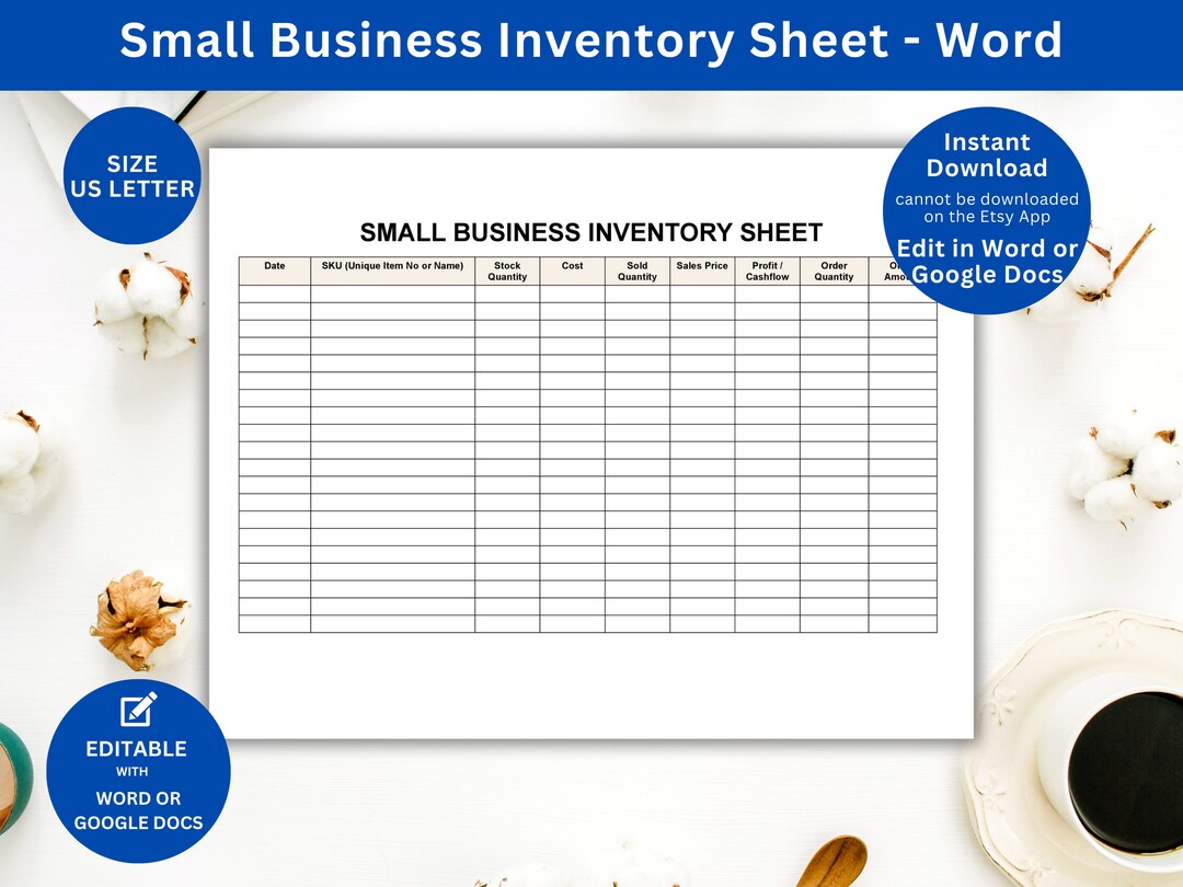 Small Business Inventory Sheet Template (US Letter) - Etsy