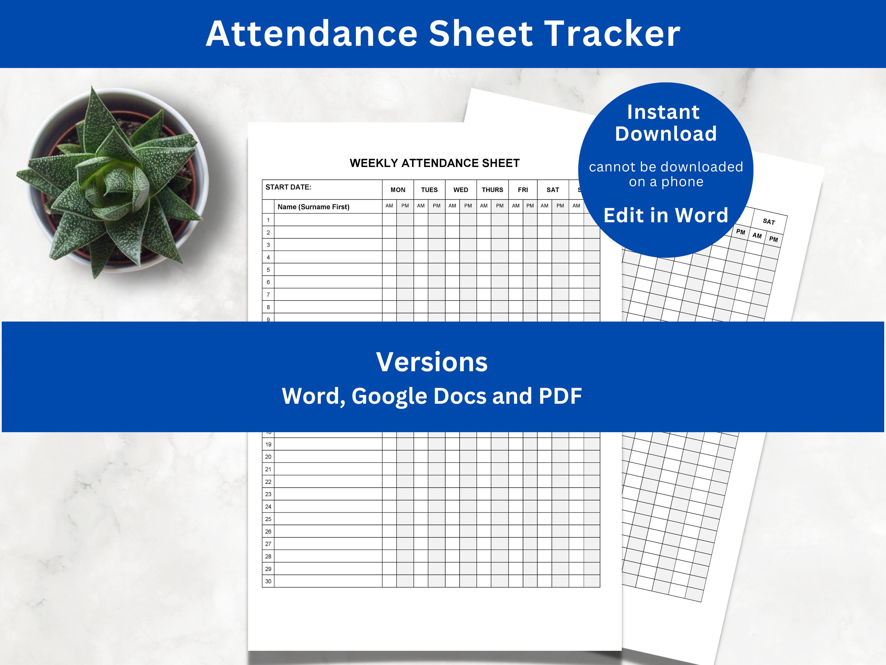 Weekly Attendance Sheet Tracker: Printable Sign-in (digital Download ...
