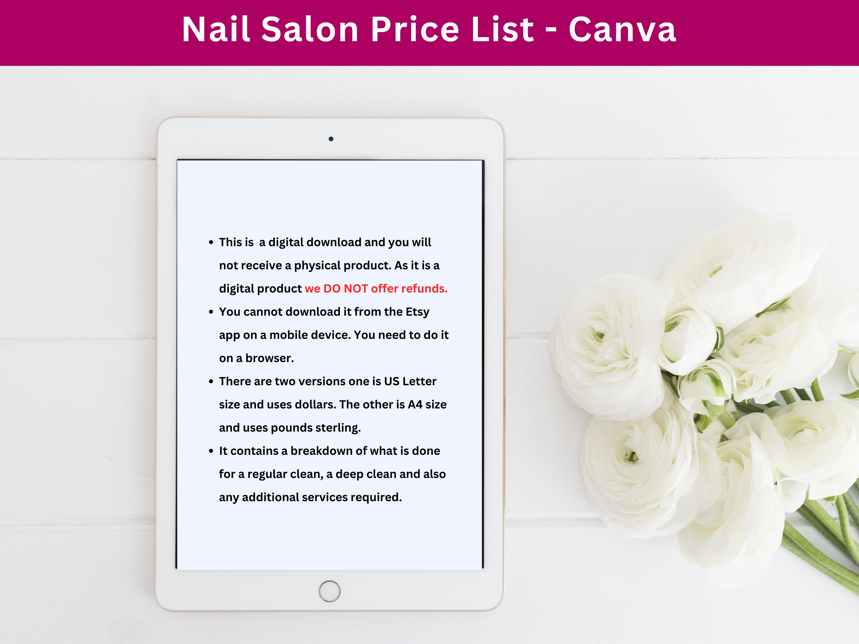 Nail Salon Price List for a Nail Services Pedicure, Manicure, Gel Nails ...