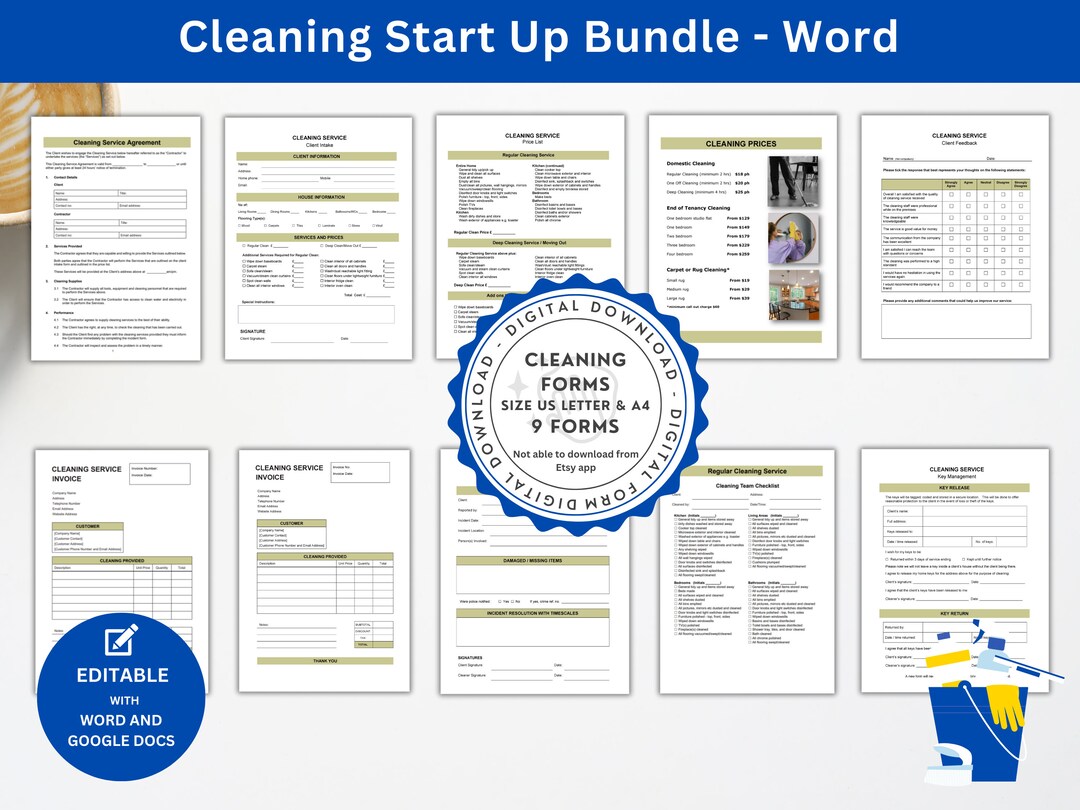 Start up Cleaning Business Forms Bundle Cleaning Company Forms Cleaning ...