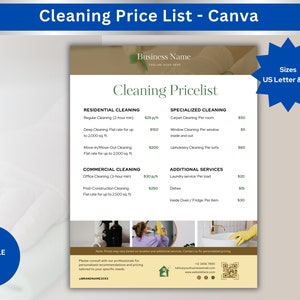 Customizable Clean Price List: House Clean Service Price List Template ...