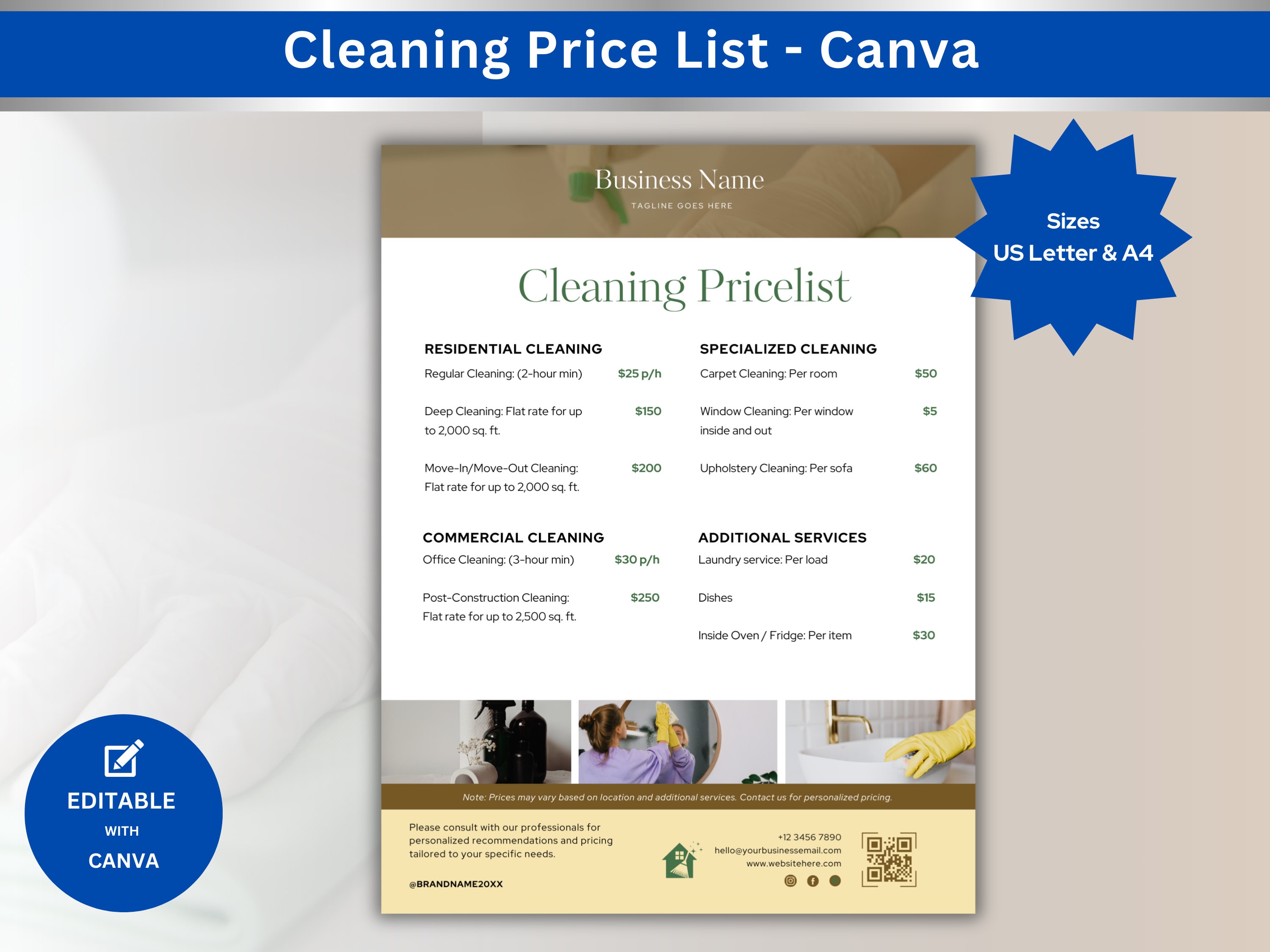 Customizable Clean Price List: House Clean Service Price List Template ...