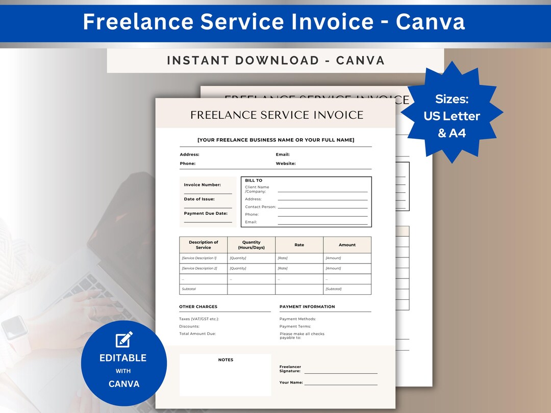Freelance Invoice Template for Self Employed Customizable Freelancer ...