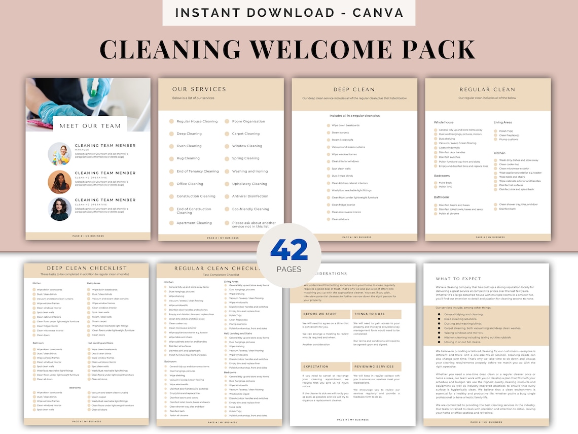 Cleaning Business Client Welcome Packet: 42-page Canva Template - Etsy