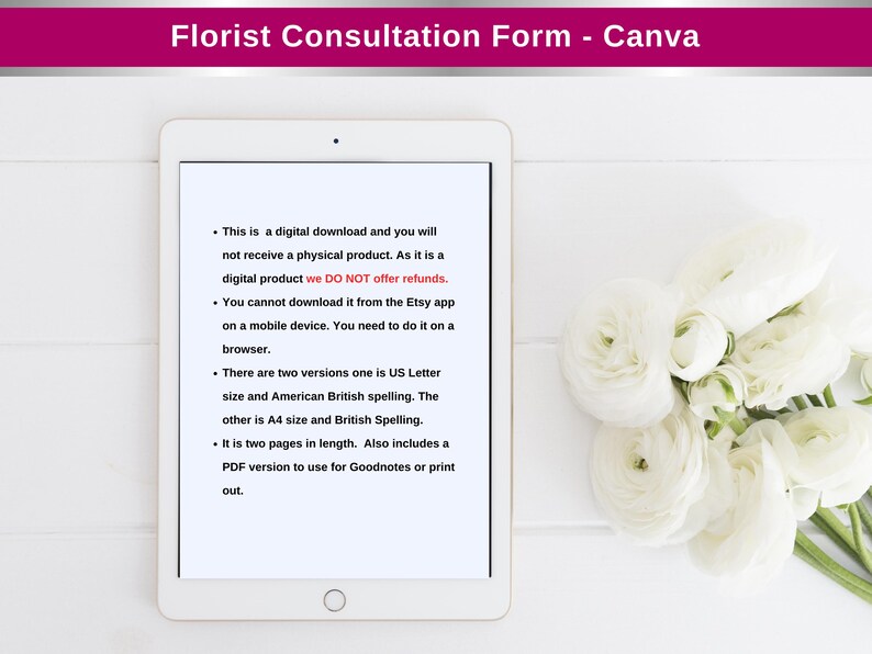 Printable Florist Consultation Form PDF Canva Flower Arrangement Design ...