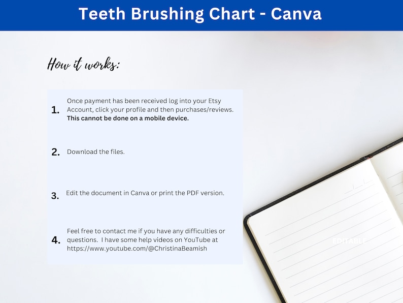 Daily Teeth Cleaning Chart Editable for Girls and Boys Printable PDF to ...