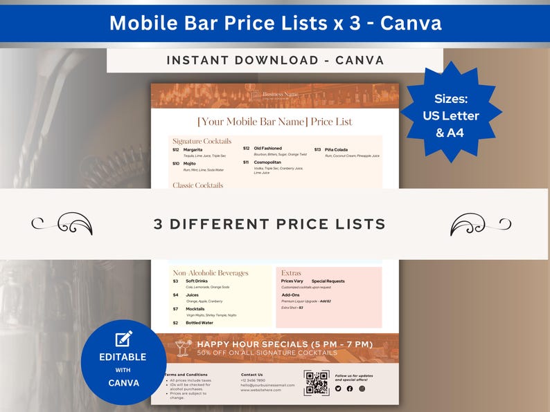 Mobile Bar Price List Template: Customizable Event Pricing (canva) - Etsy