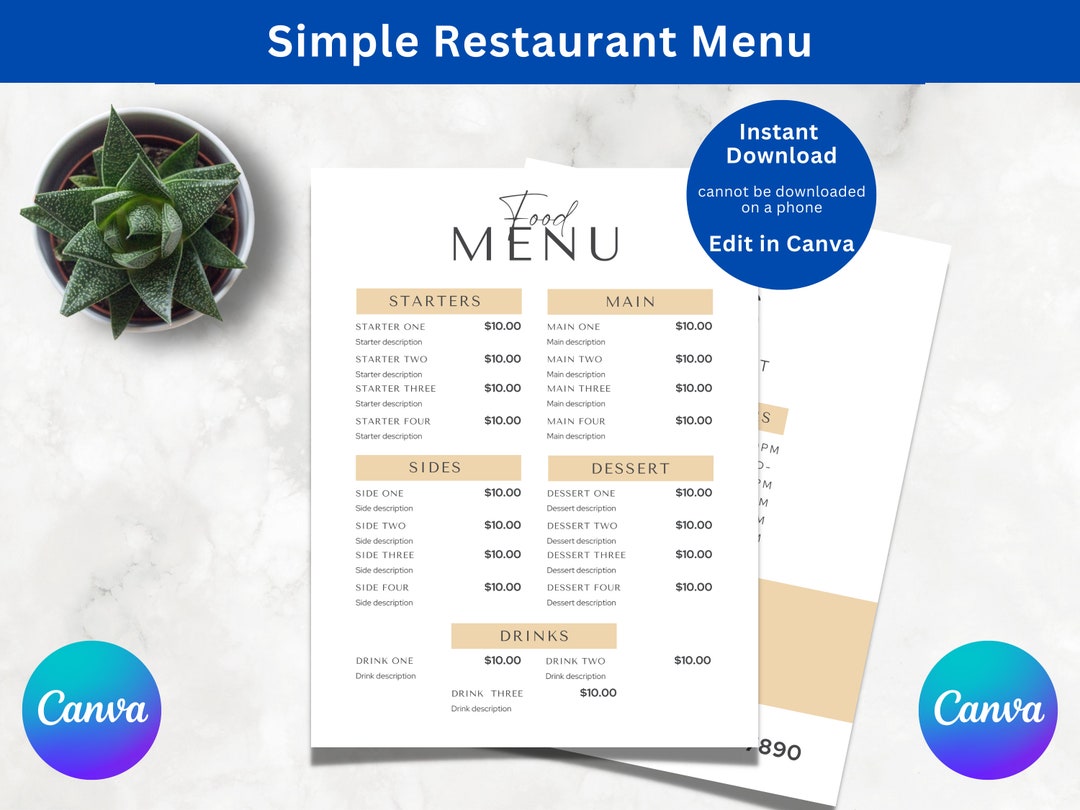 Simple Bistro Menu Template Restaurant Menu Example Pub - Etsy