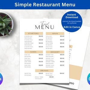 Simple Bistro Menu Template Restaurant Menu Example Pub - Etsy