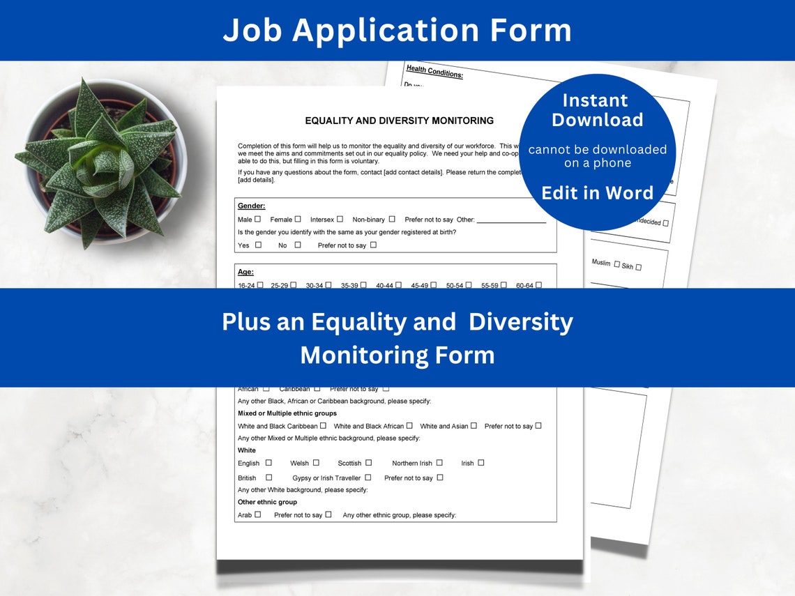 Employment Application Form With Equality and Diversity Monitoring Form ...