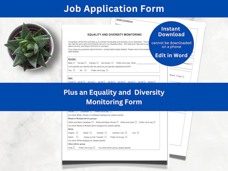 Employment Application Form With Equality and Diversity Monitoring Form ...