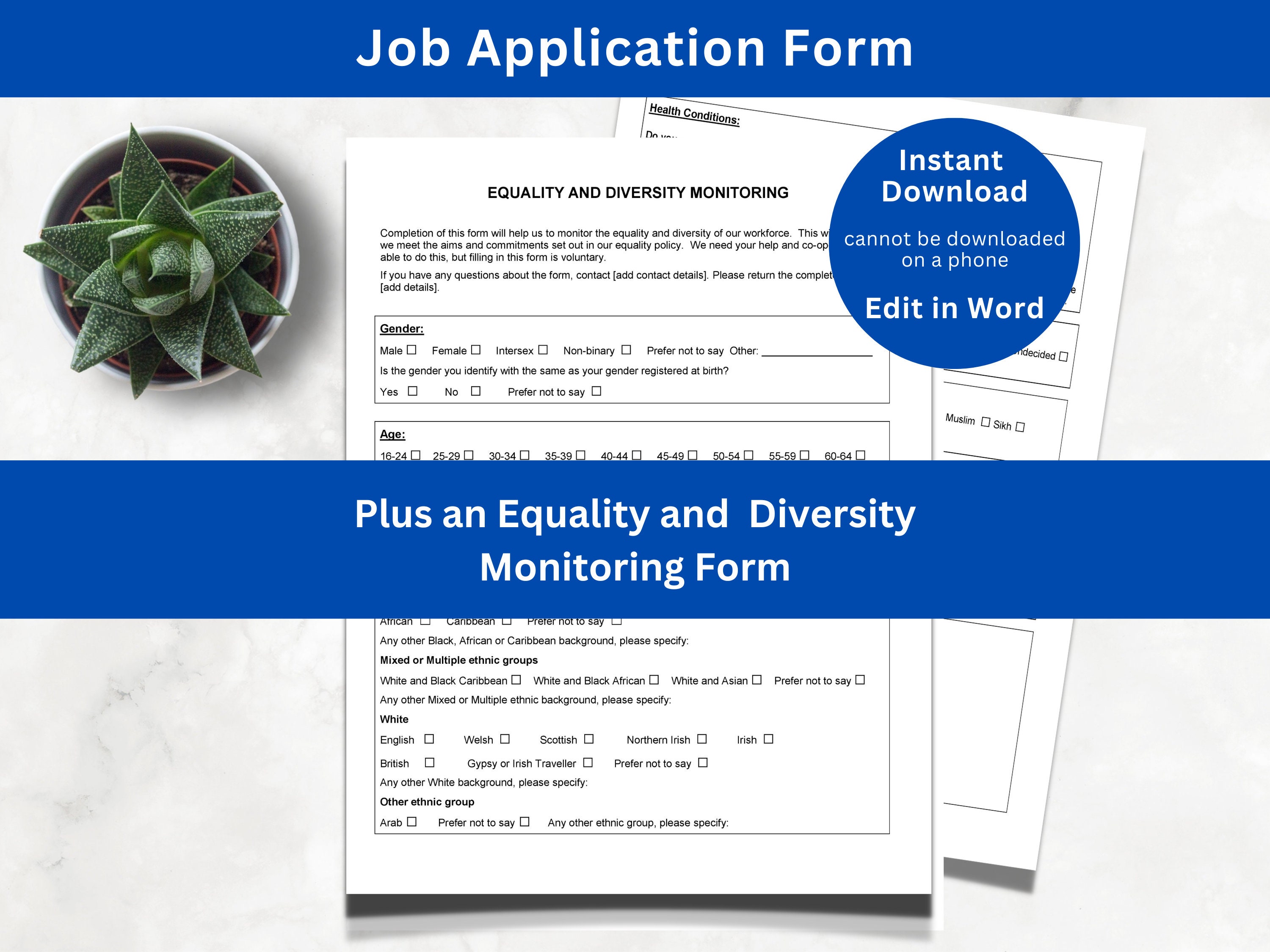 Employment Application Form With Equality and Diversity Monitoring Form ...