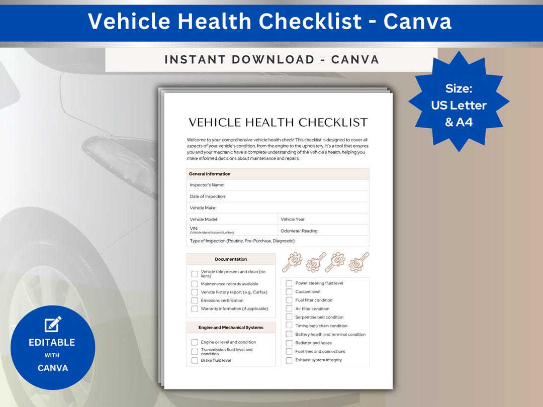 Vehicle Health Checklist Automobile Inspection Vehicle Safety ...