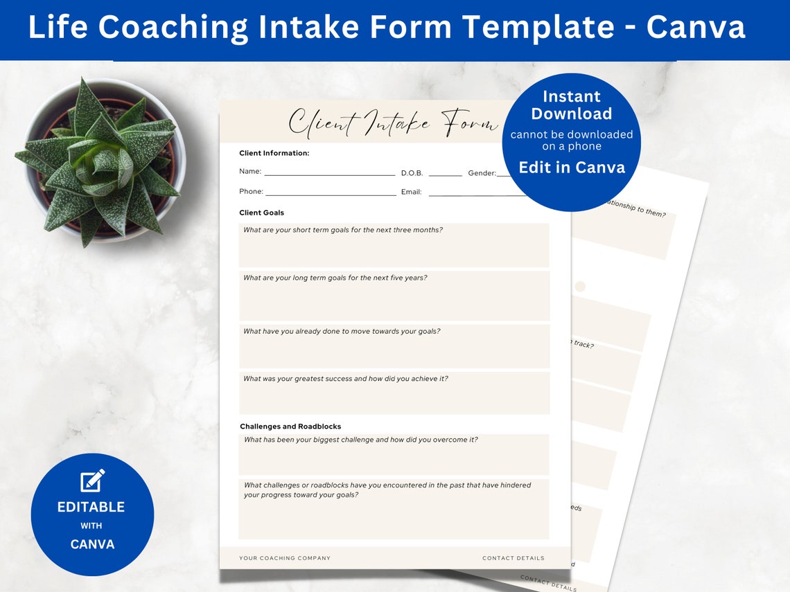 Life Coaching Intake Form Template for a New Client Intake Template PDF ...
