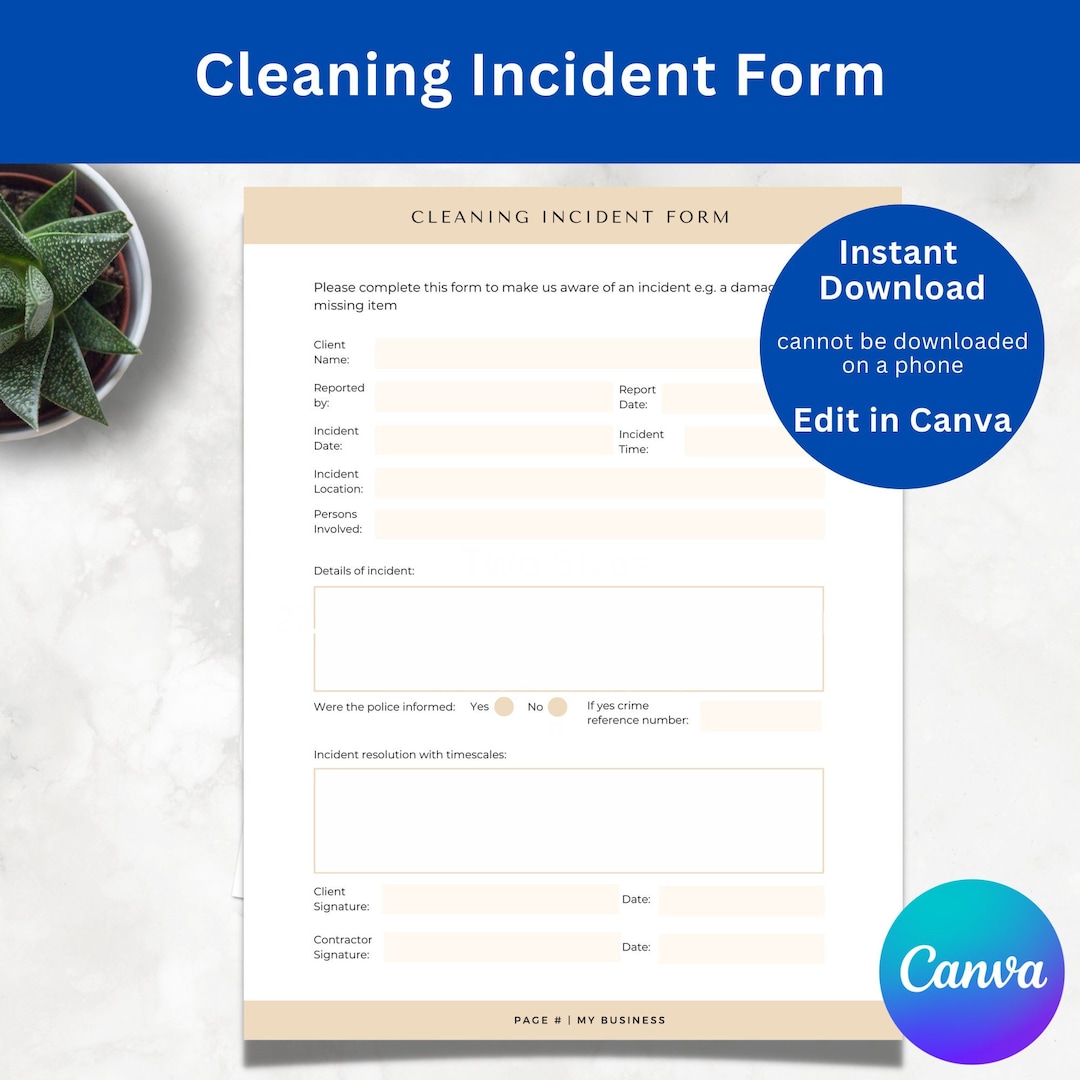 Cleaning Incident Form Template Cleaning Incident Report - Etsy