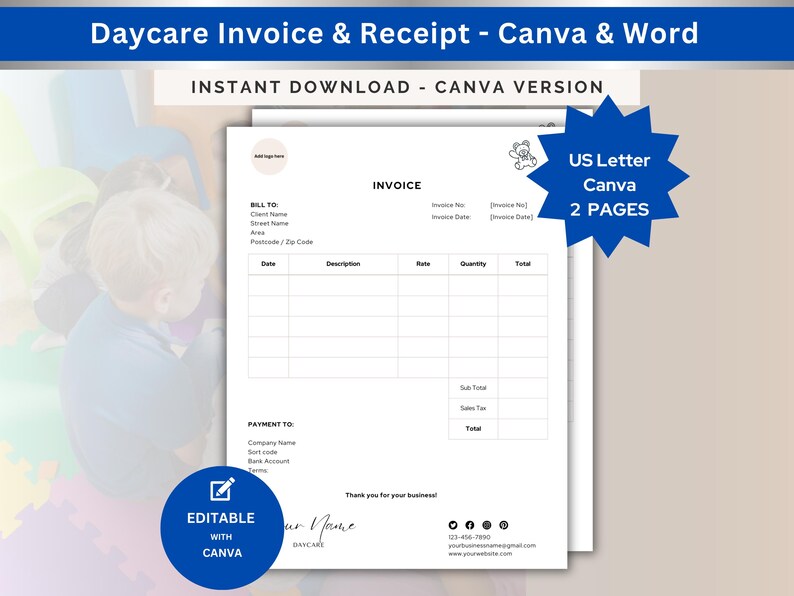 Daycare Receipt Template Word for Payments Childcare Receipt, Blank ...