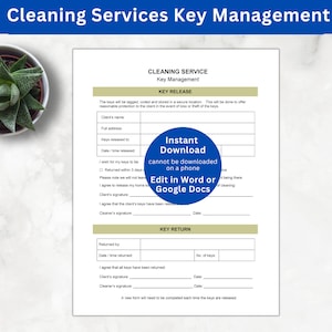 House Cleaning Key Release Form | Key Return Form | Janitorial Key ...