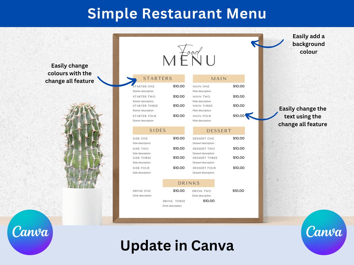 Simple Bistro Menu Template Restaurant Menu Example Pub - Etsy