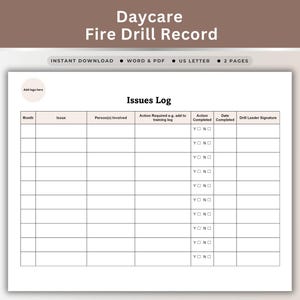 Childcare Fire Drill Record Template Monthly Emergency Evacuation Drill ...