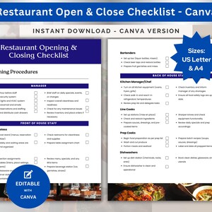 Restaurant Opening Checklist Restaurant Closing Checklist Daily Opening ...