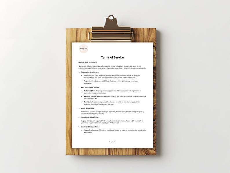 Childcare Center Parent Agreement Template In-home Terms and Conditions Childcare Contract ...