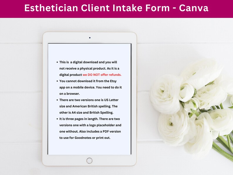 Esthetician Client Intake Form PDF for Beauty Salon Digital Beauty ...