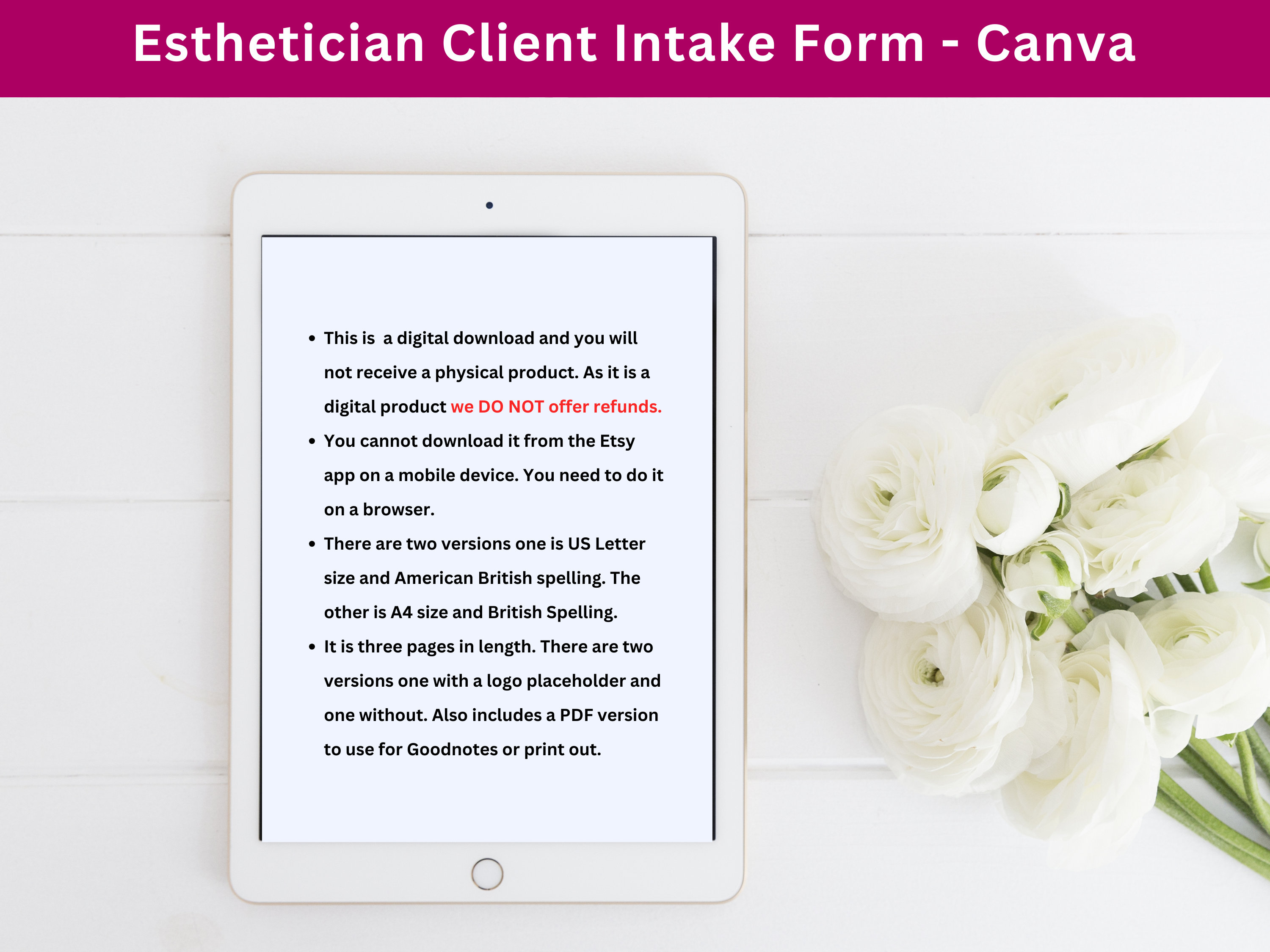 Esthetician Client Intake Form PDF for Beauty Salon Digital Beauty ...