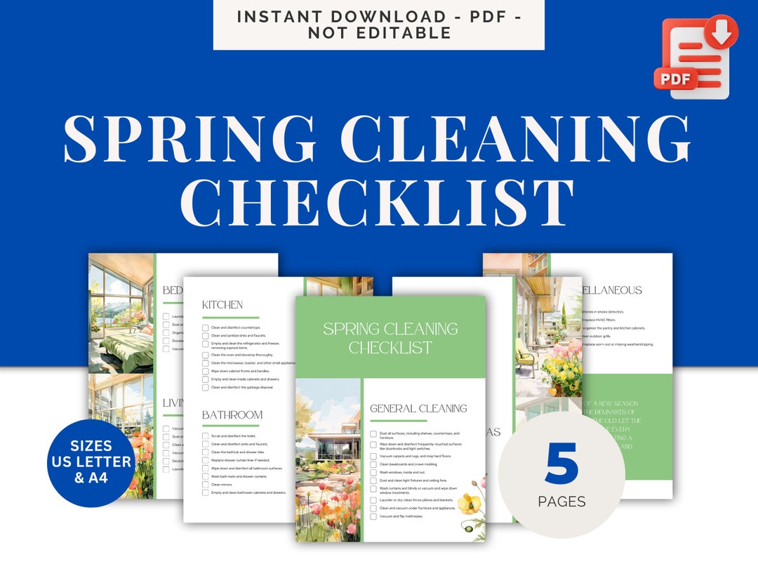 Spring Cleaning Checklist Template Room by Room for Deep House Cleans ...