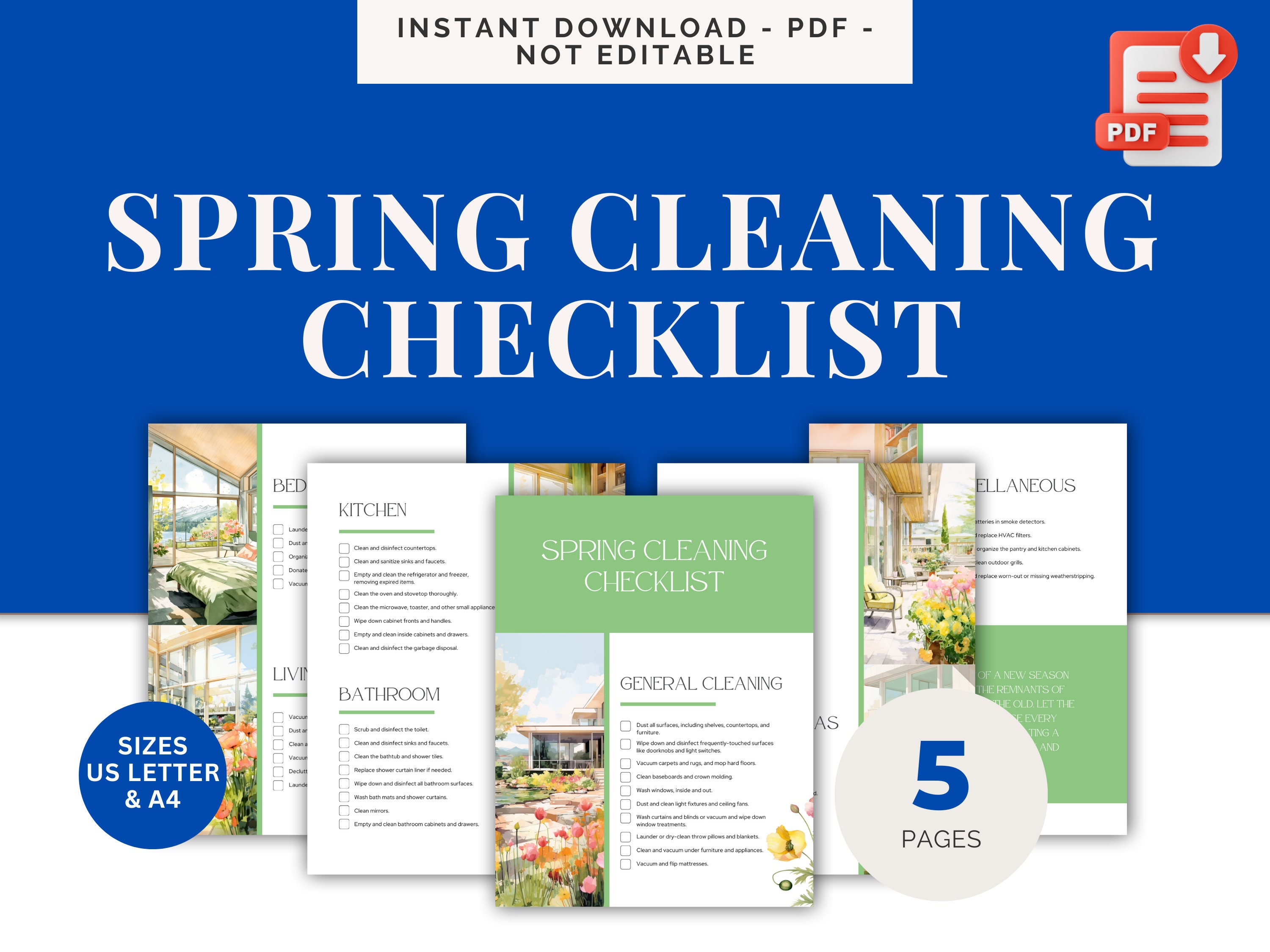 Spring Cleaning Checklist Template Room by Room for Deep House Cleans ...