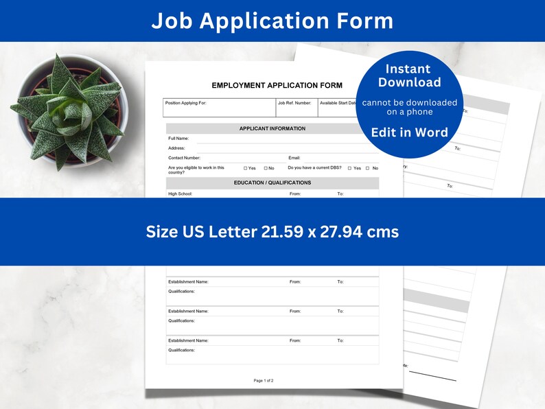 Employment Application Form | Printable Job Application Template | PDF ...