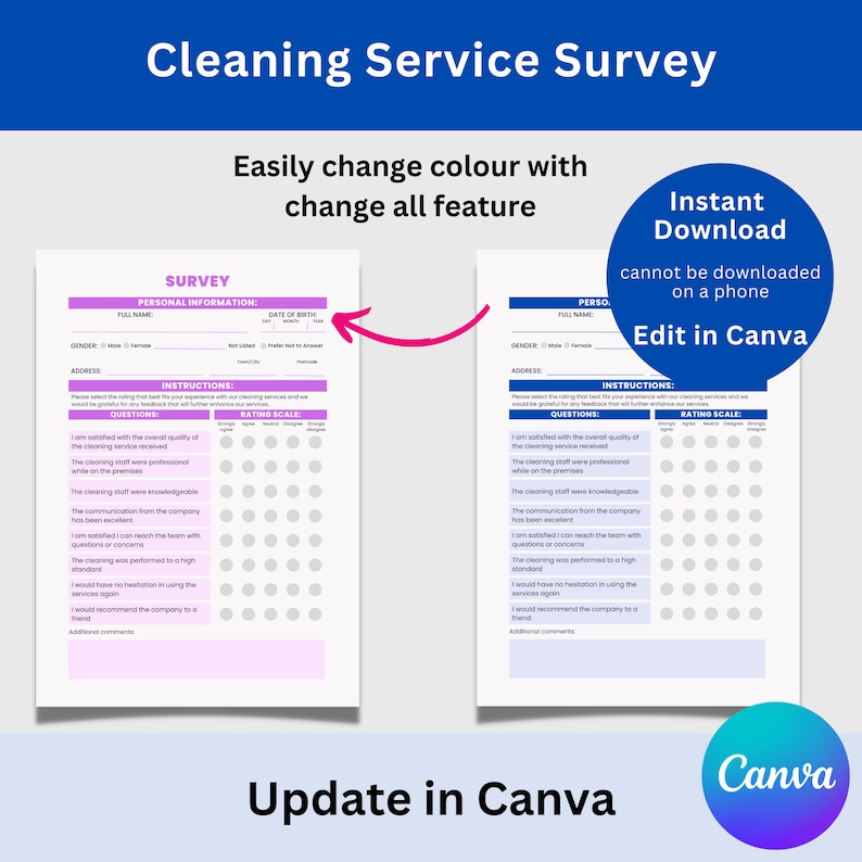 Cleaning Company Feedback Form Template: Client Survey (canva & PDF) - Etsy
