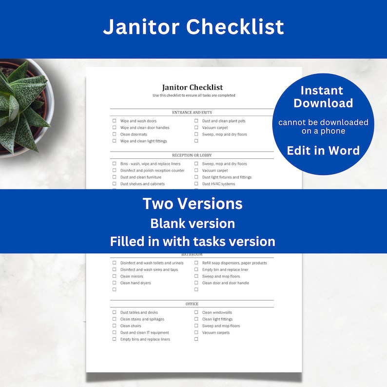 Janitorial Duties Checklist: Editable Cleaning Schedule (PDF, Word) - Etsy