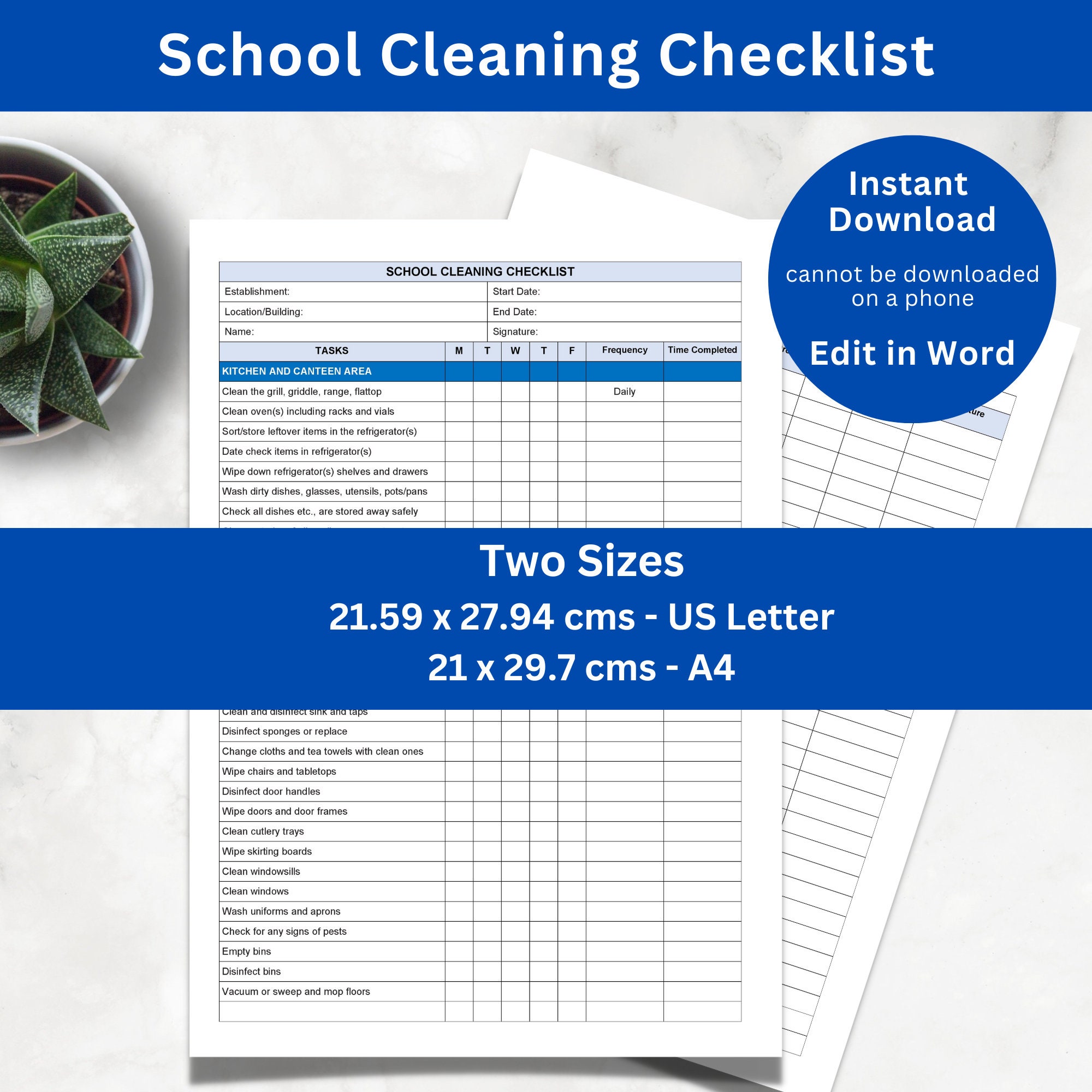 School Cleaning Checklist: Kitchen, Classroom, Staff (word, US Letter ...