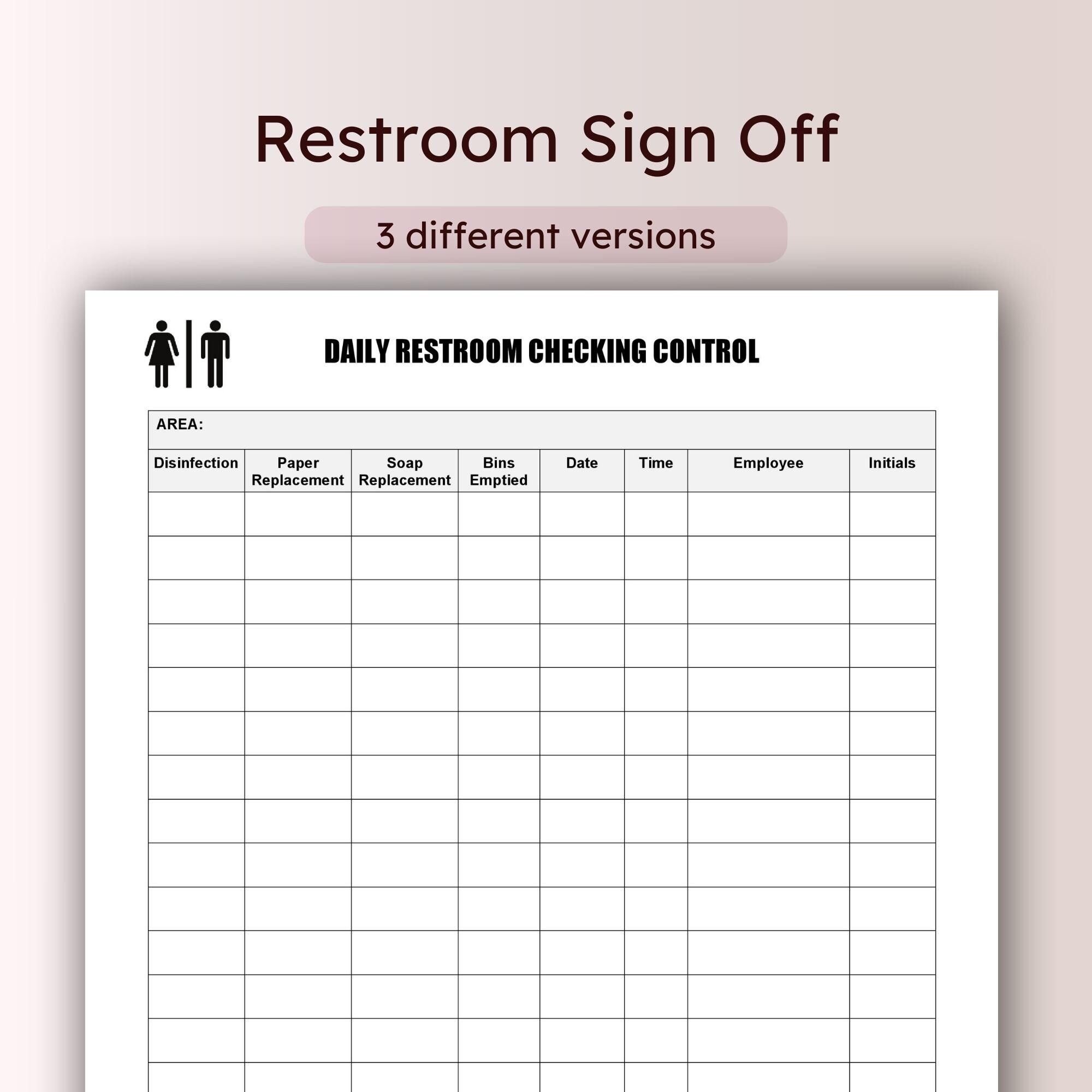 Printable Toilet Cleaning Sign off Sheet Bathroom Cleaning Monitoring ...