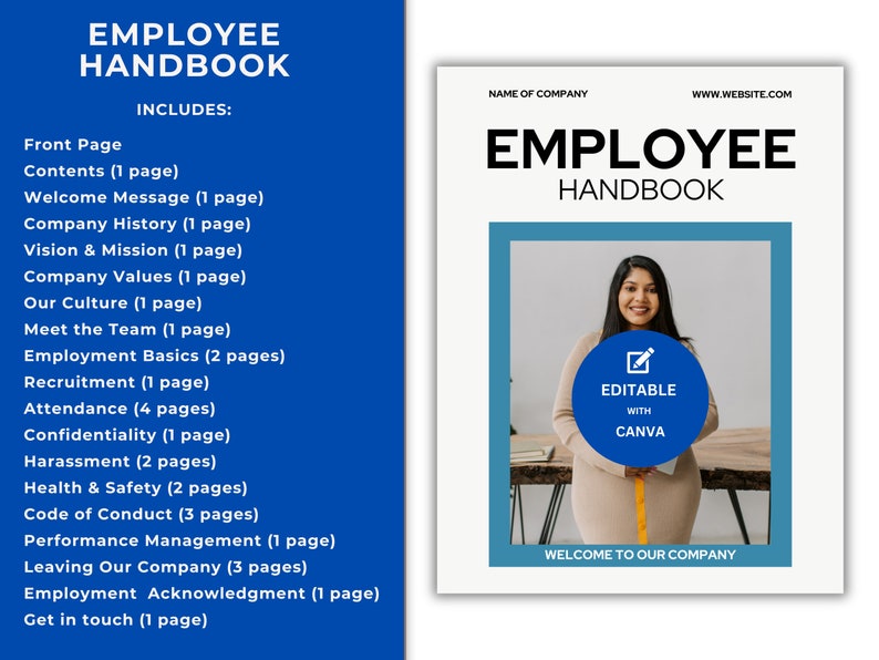 Editable Employee Handbook Template: Small Business Staff Policy (canva ...