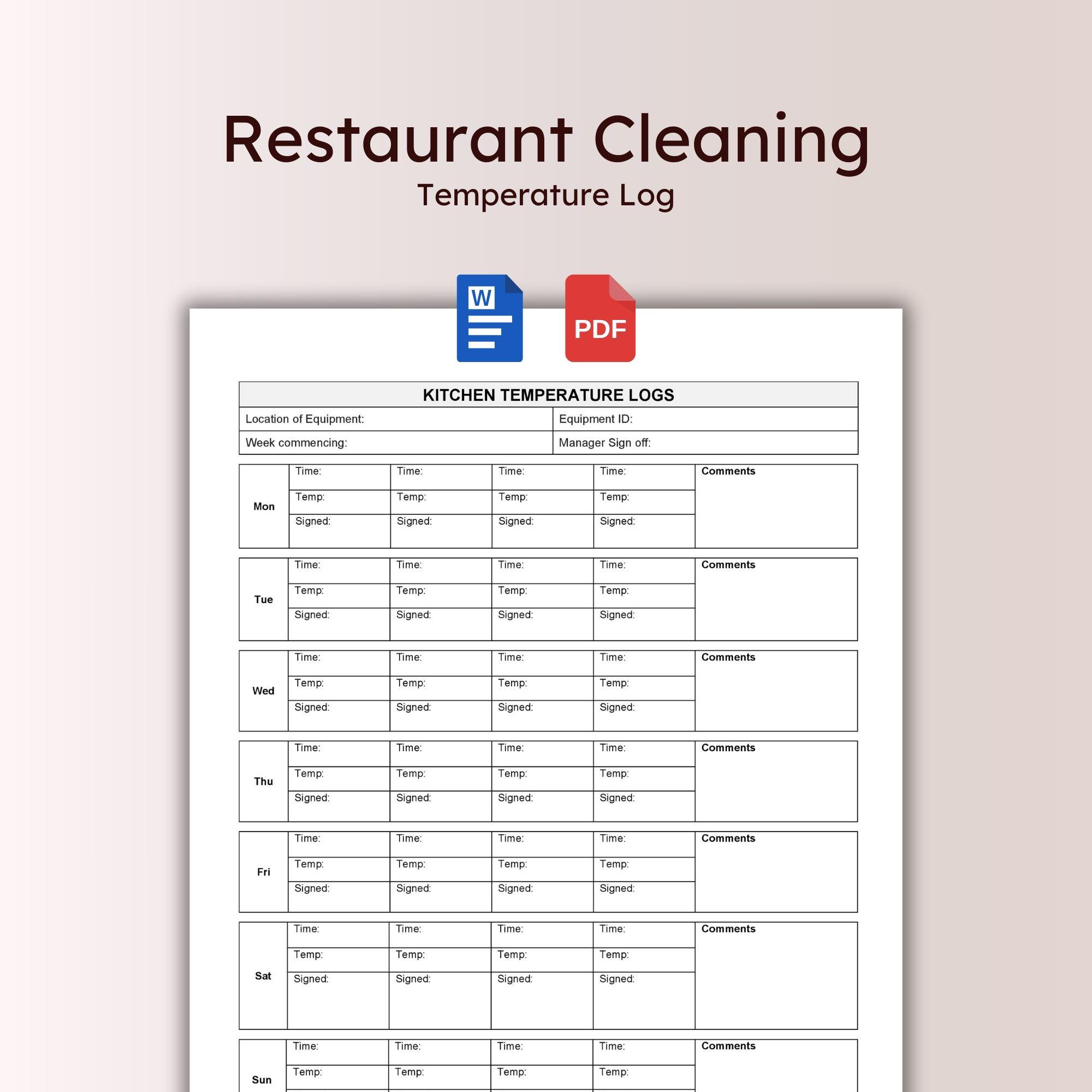 Restaurant Cleaning Checklist Template Bar Area Sanitising Procedures ...
