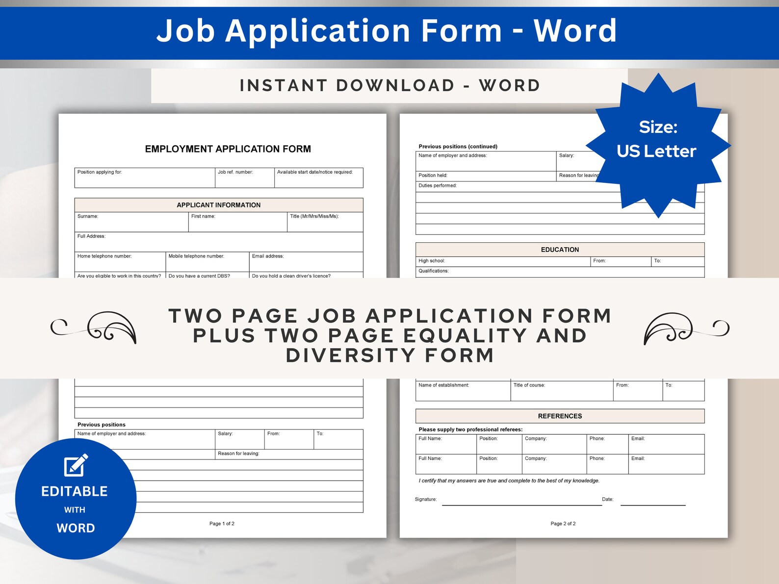 Job Application Form Printable for Employment Application Form PDF ...