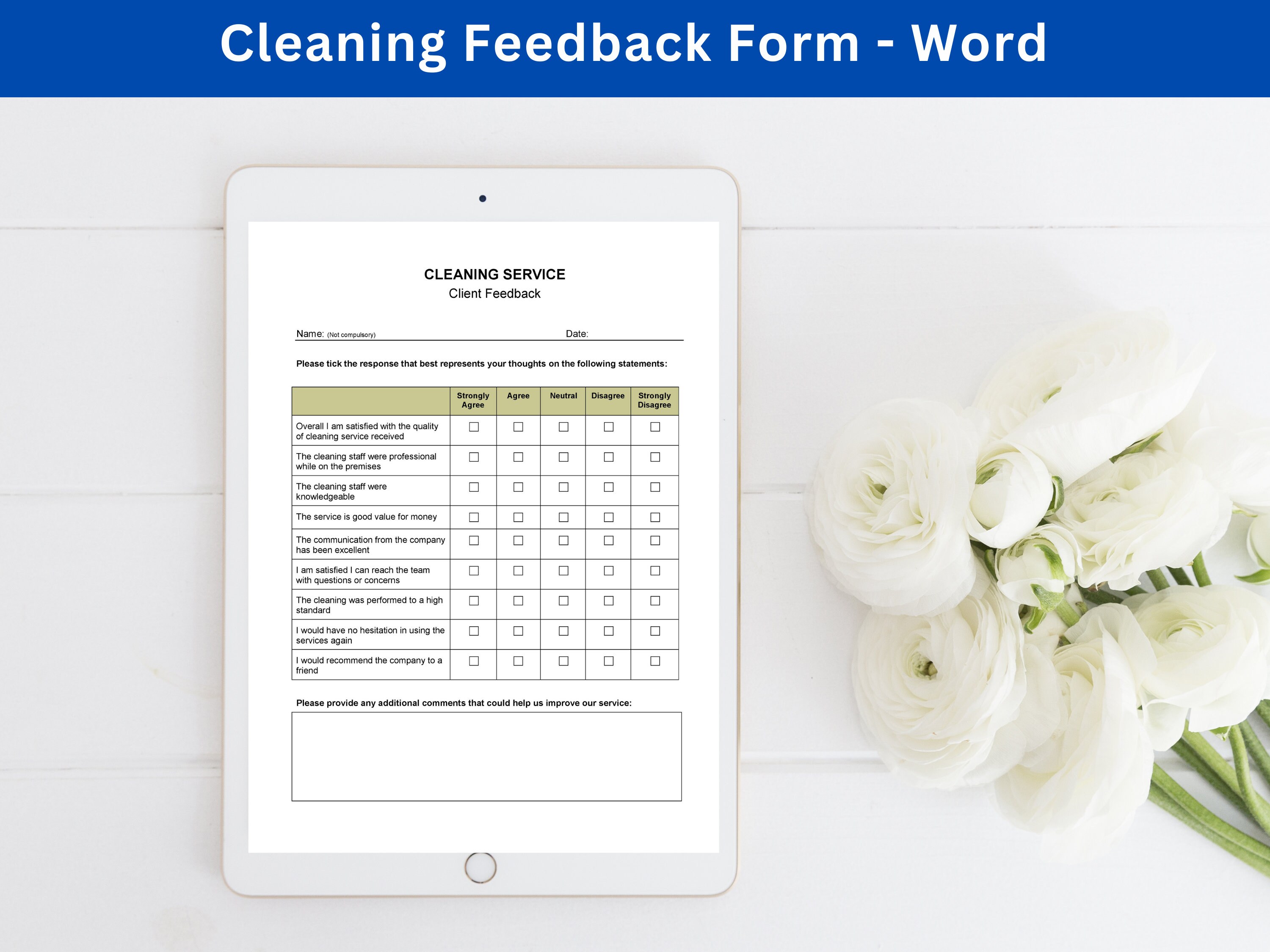 Cleaning Customer Feedback Form Customer Feedback for a Cleaning ...