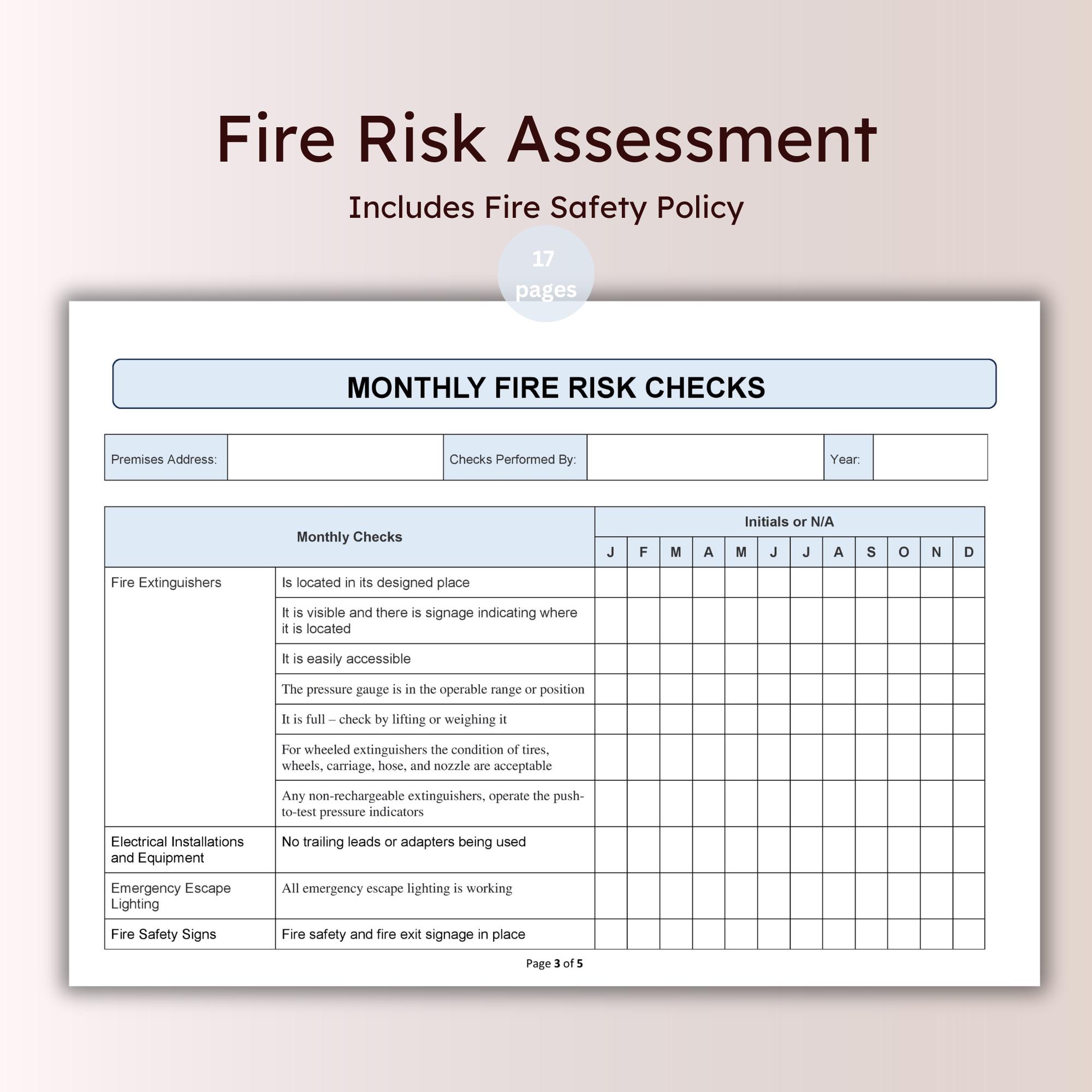 Fire Risk Assessment Template Workplace Safety Evaluation Form Small ...