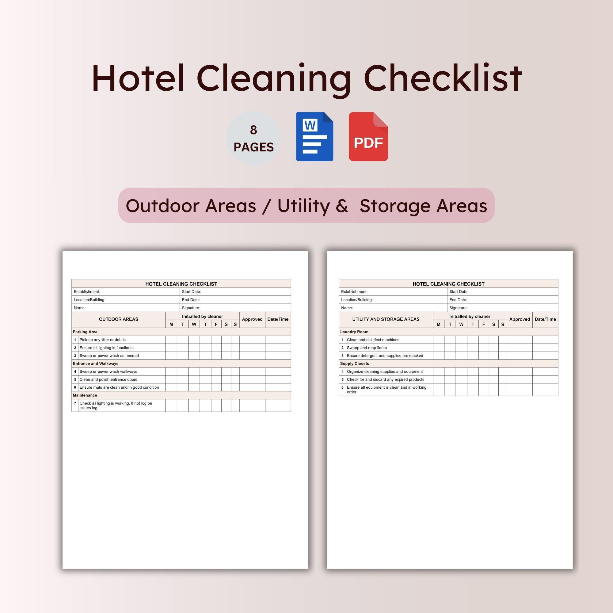 Hotel Housekeeping Cleaning Checklist Template Motel Cleaner Task Guide ...