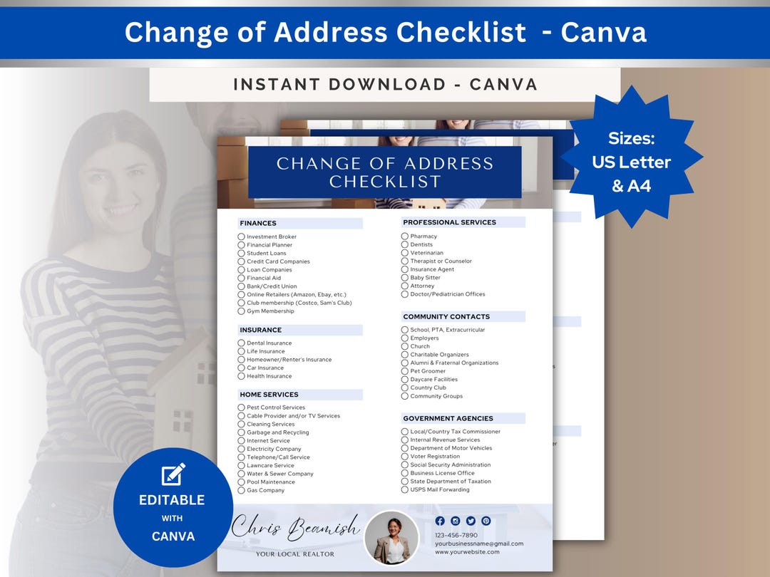 Change of Address Checklist: Moving House Printable (canva Template) - Etsy