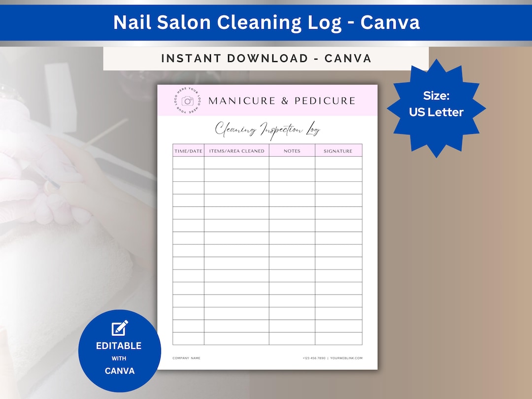 Nail Salon Cleaning Inspection Log: Printable Hygiene Checklist (canva ...