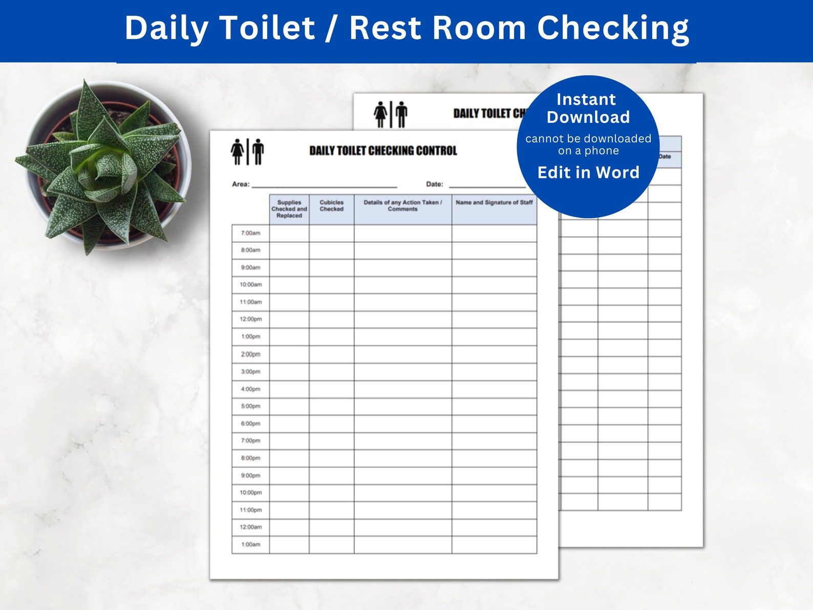 Restroom Sign off Sheet | Toilet Clean Control Log Company | Men's Room ...