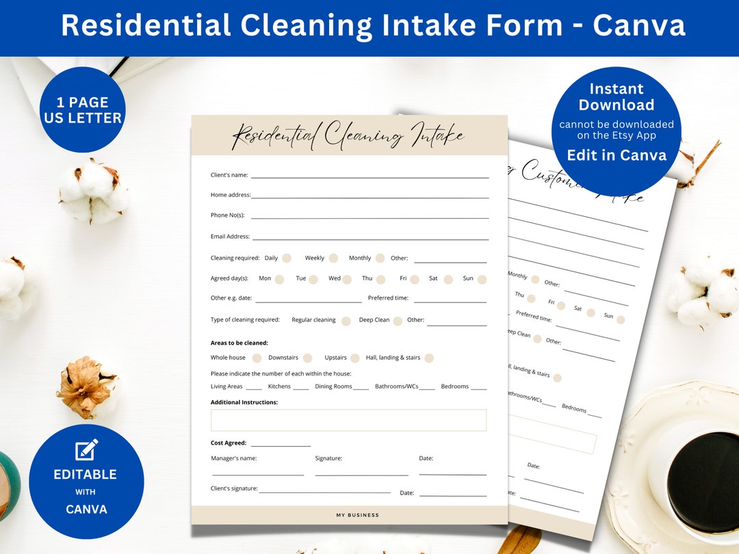 Cleaning Business Residential Client Intake Form for Residential ...