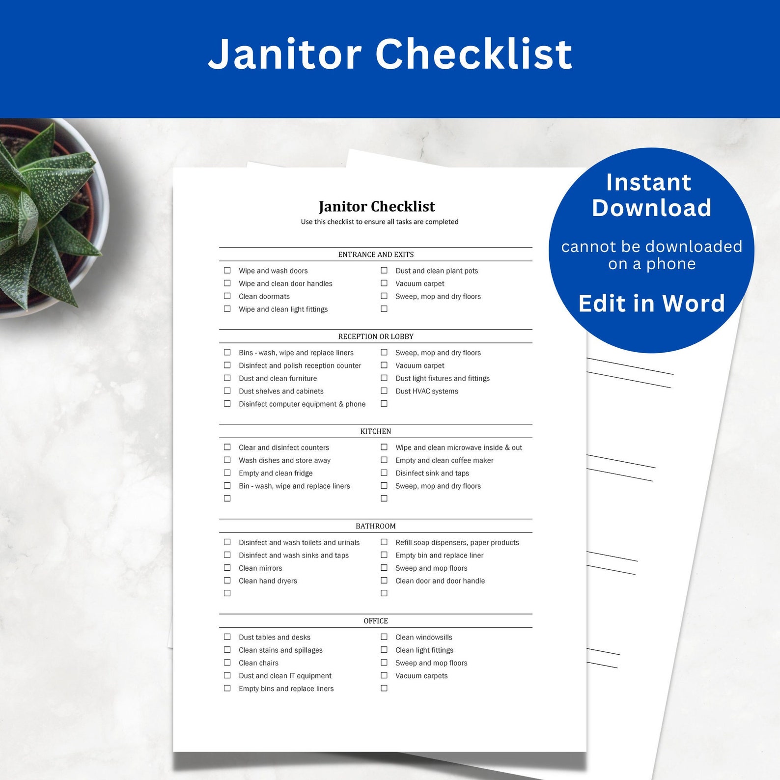 Janitorial Duties Checklist: Editable Cleaning Schedule (PDF, Word) - Etsy