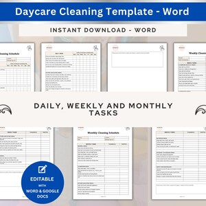 Daycare Cleaning Schedule Template Daily, Weekly, Monthly Cleaning ...