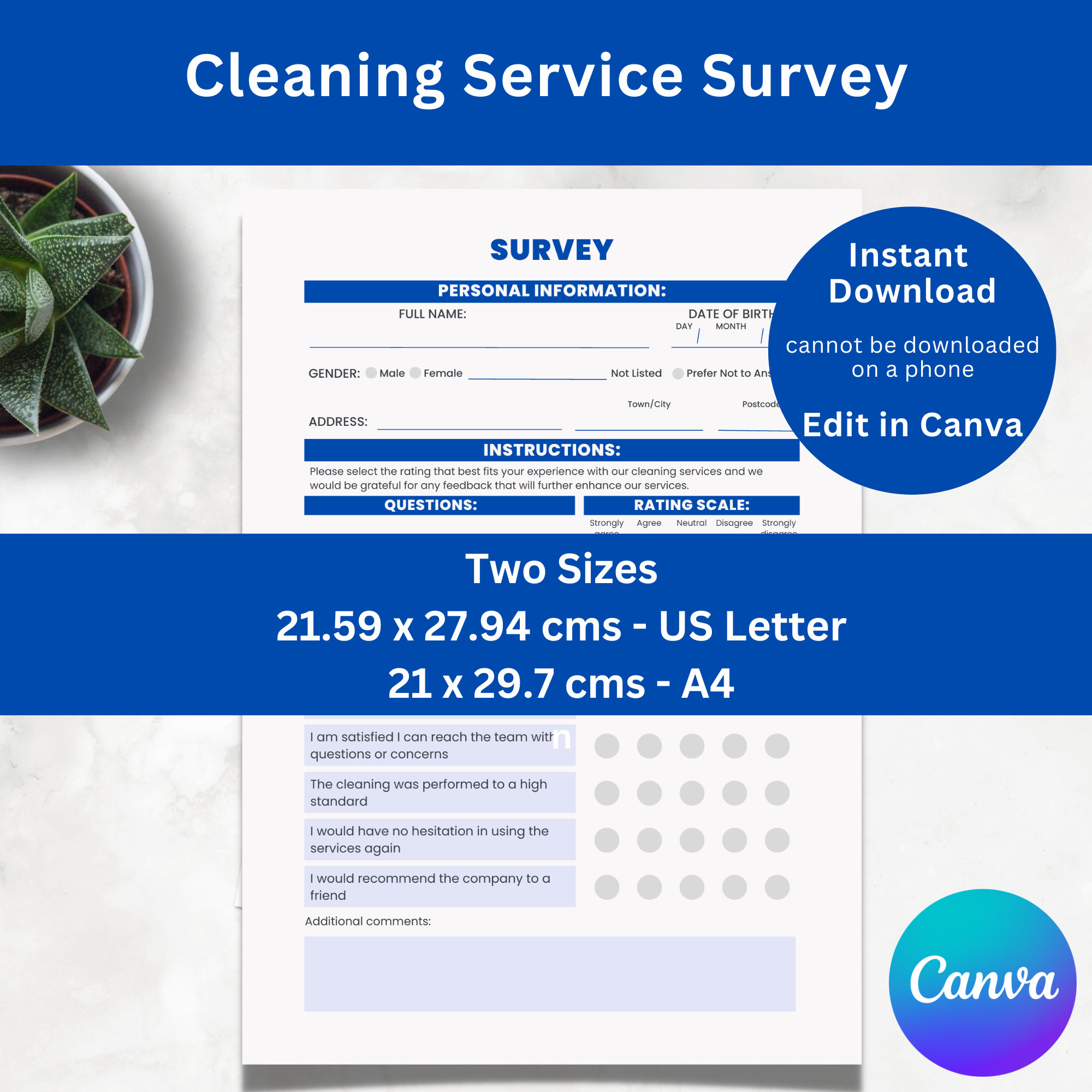 Cleaning Company Feedback Form Template: Client Survey (canva & PDF) - Etsy