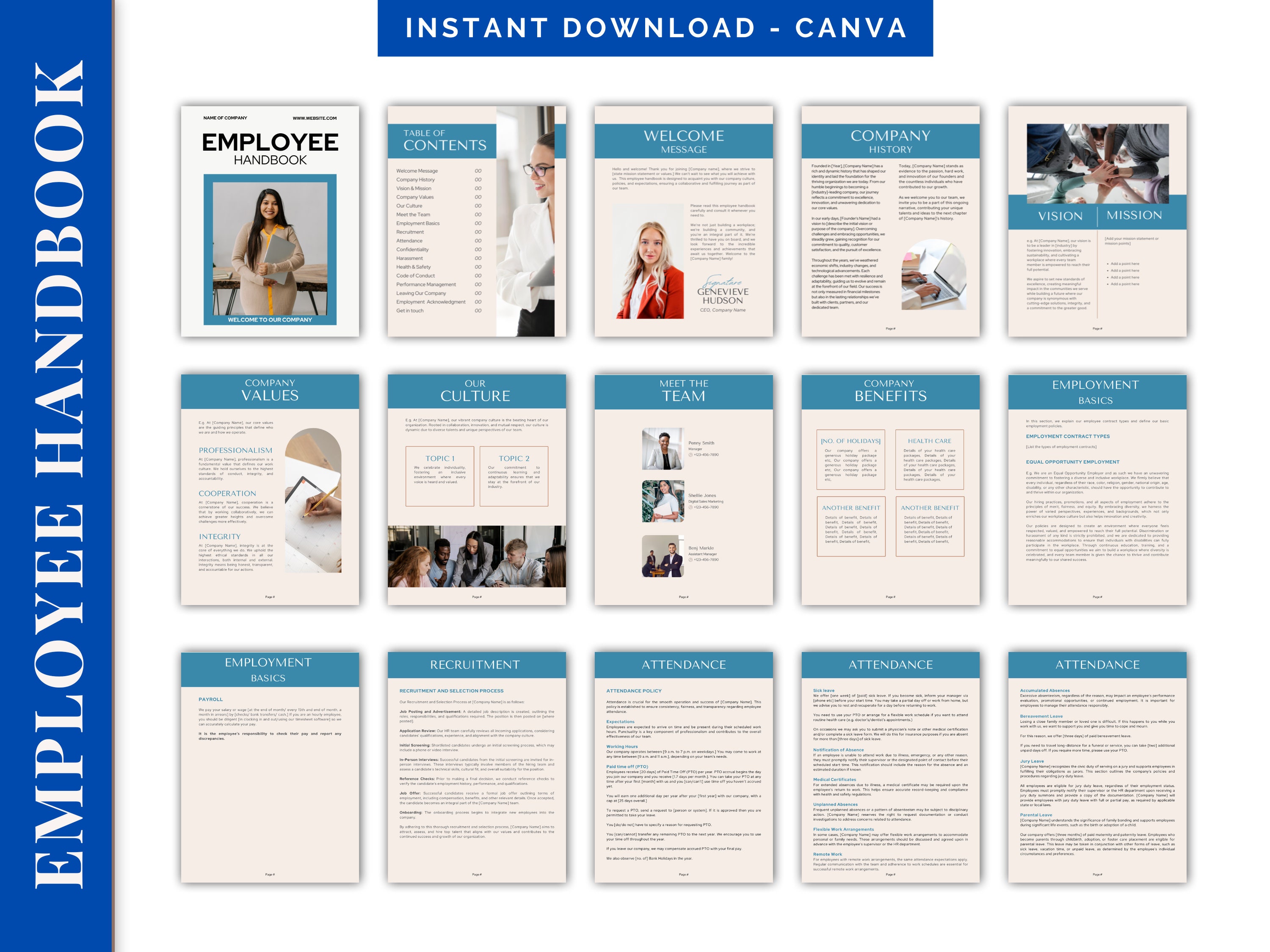 Editable Employee Handbook Template: Small Business Staff Policy (canva ...