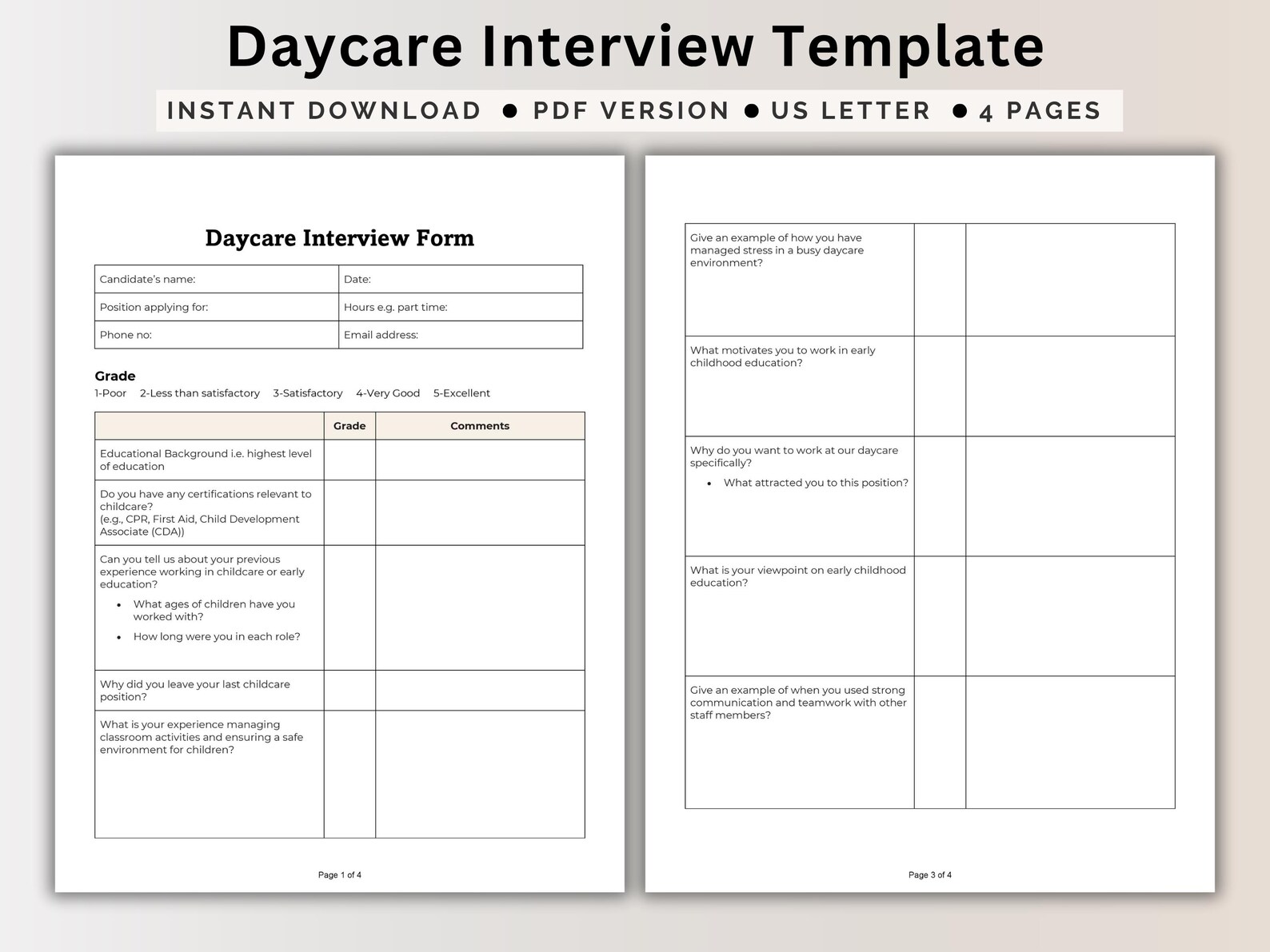 Childcare Hiring Questions for Daycare Interview Form With Example ...