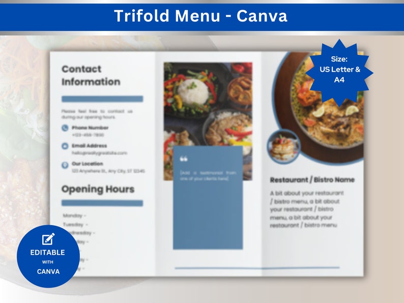 Restaurant Trifold Menu Layout: Customizable Canva Template (US Letter ...